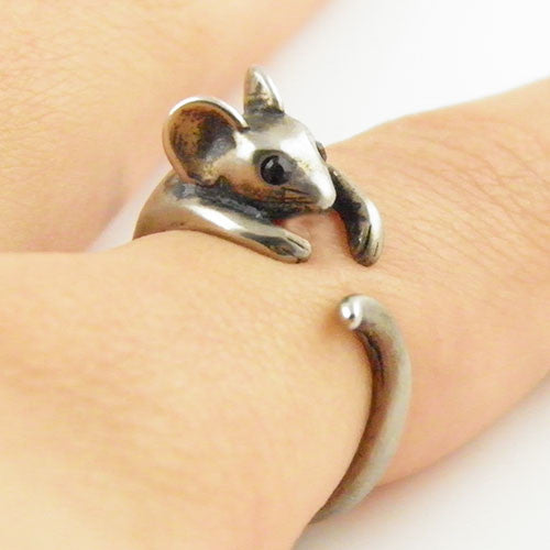 Animal Wrap Ring - Mouse - White Bronze - Adjustable Ring - Keja Jewel